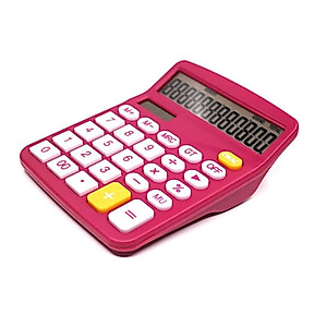 MJWDP 12 Digit Desk Calculator Large Buttons Financial Business Accounting Tool Rose Red Color for Office School Gift