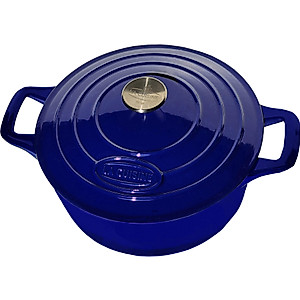 La Cuisine Enameled Cast Iron Dutch Oven Casserole Dish Pot with Lid, 5 QT 10.3” Dia. Cream White Enamel Interior 2-tone Sapphire Enamel Coating Exterior Oven-Safe