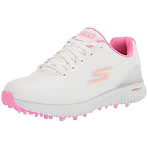 Skechers Women's Go Max Arch Fit Spikeless Golf Shoe Sneaker, White/Pink Waterproof, 6.5