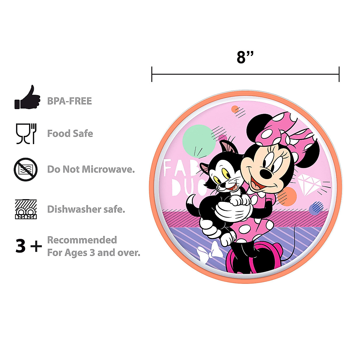 zak! 5-Piece Dinnerware Set, Disney Minnie Mouse - Durable Plastic & Stainless Steel - Includes Water Bottle, 8-Inch Plate, 6-Inch Bowl, Fork & Spoon - Suitable for Kids Ages 3+