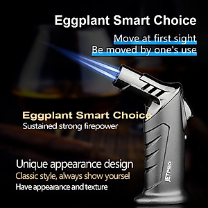 JETPRO Butane Torch with Fuel Gauge Refillable Kitchen Torch Lighter with Fire Locking Device and Adjustable Flame One-Handed Operation Blow Torch for Grill, BBQ(Butane Gas is Not Included) (Gray)