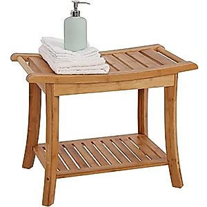 Bamboo Spa Bath Shower Bench Stool Seat with Storage Shelf Organizer Stool Bench Seat with Non-Slip Foot Shower Bath Seats