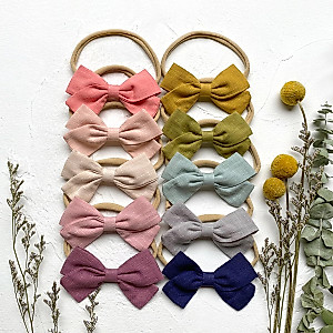 Cherssy Baby Girl Headbands and Hair Bows, 10pcs Stretchy Nylon Hairbands for Newborn, Infant, Toddlers