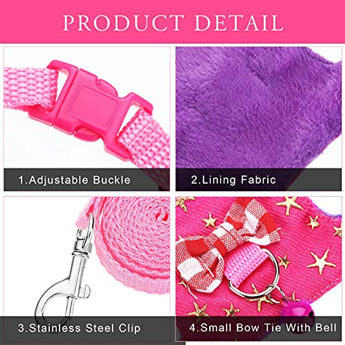 4 Pieces Small Pet Harness Vest and Leash Set with Cute Bowknot and Safe Bell Decor Chest Strap Harness for Outdoor Walking Rabbit Ferret Guinea Pig Bunny Hamster Puppy Kitten (Small)