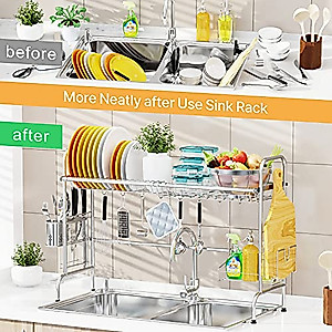 iSPECLE Over The Sink Dish Drying Rack Stainless Steel Dish Rack Above Sink Shelf Over Sink Drying Rack for Kitchen Counter, Silver
