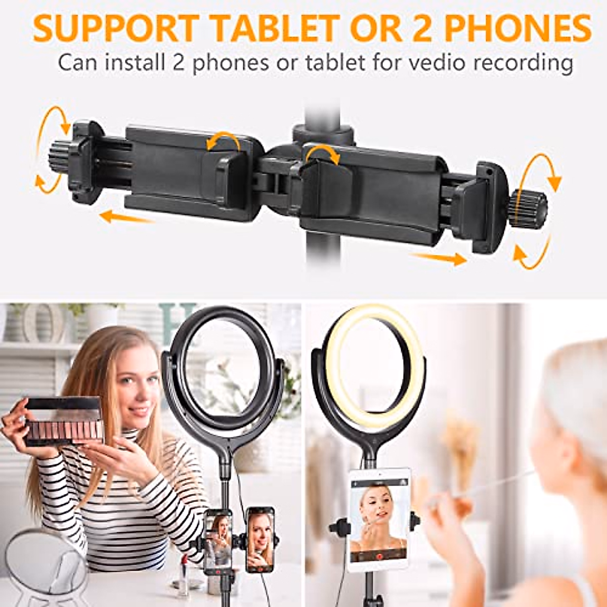 LUXSURE Selfie Ring Light with Phone Tripod Stand,Tripod for iPhone/iPad with Ring Lights,10" LED Touch Control Circle Lighting with Phone Holder for Video Recording/YouTube/Tiktok/Live Stream/Makeup