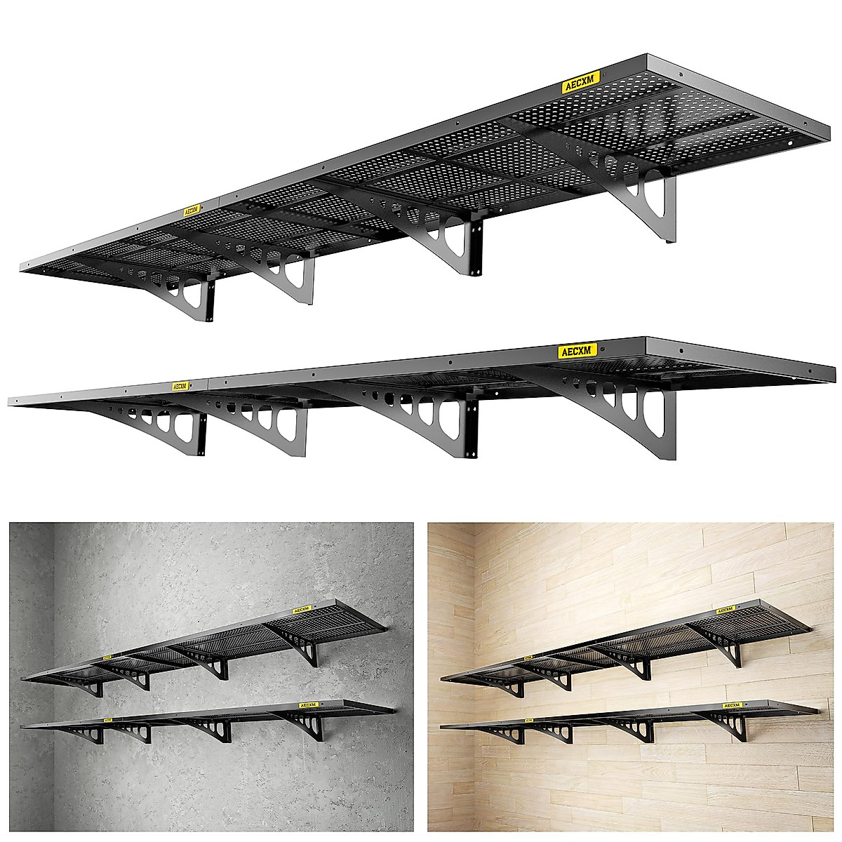 Aecxm 4pack-1.64x4ft Garage Wall Shelving Garage Storage Racks Wall Mounted Shelves Garage Storage Wall Mounted Floating Shelves (Black)