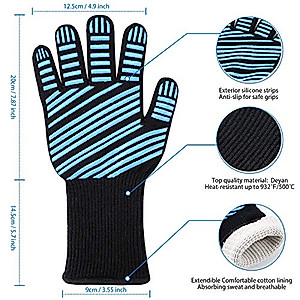 932℉ Extreme Heat Resistant BBQ Gloves, Food Grade Kitchen Oven Mitts - Flexible Oven Gloves with Cut Resistant, Silicone Non-Slip Insulated Hot Glove for Grilling, Cooking, Baking, Welding (1 Pair)