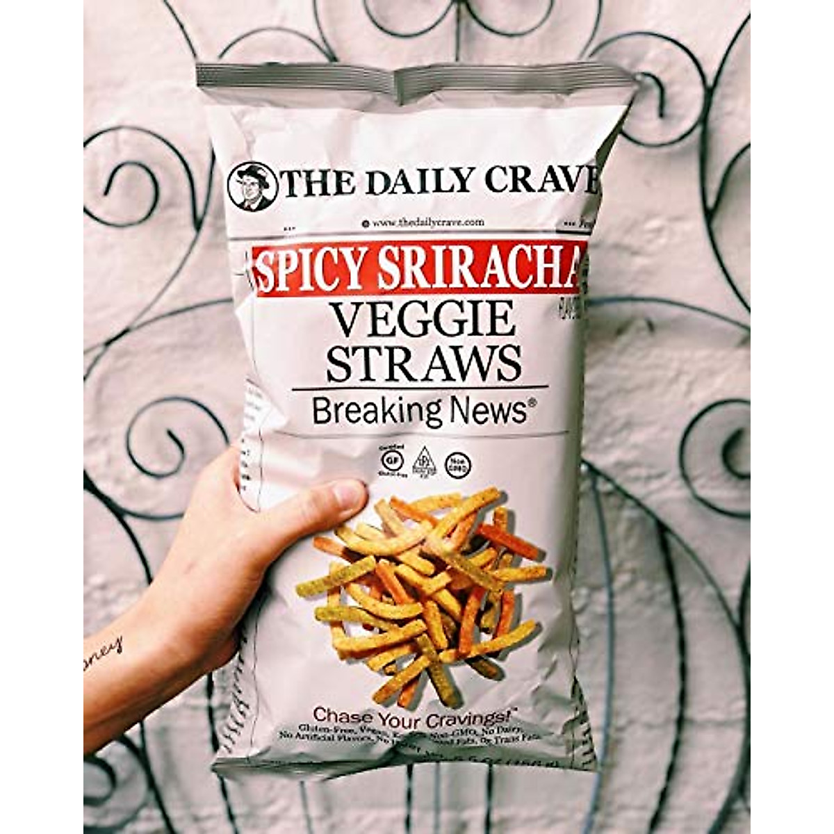 The Daily Crave Spicy Sriracha Veggie Straws, Crunchy Veggie, 5.5oz (Pack Of 8) Gluten-Free, Non-GMO, Kosher, Crunchy, Vegan