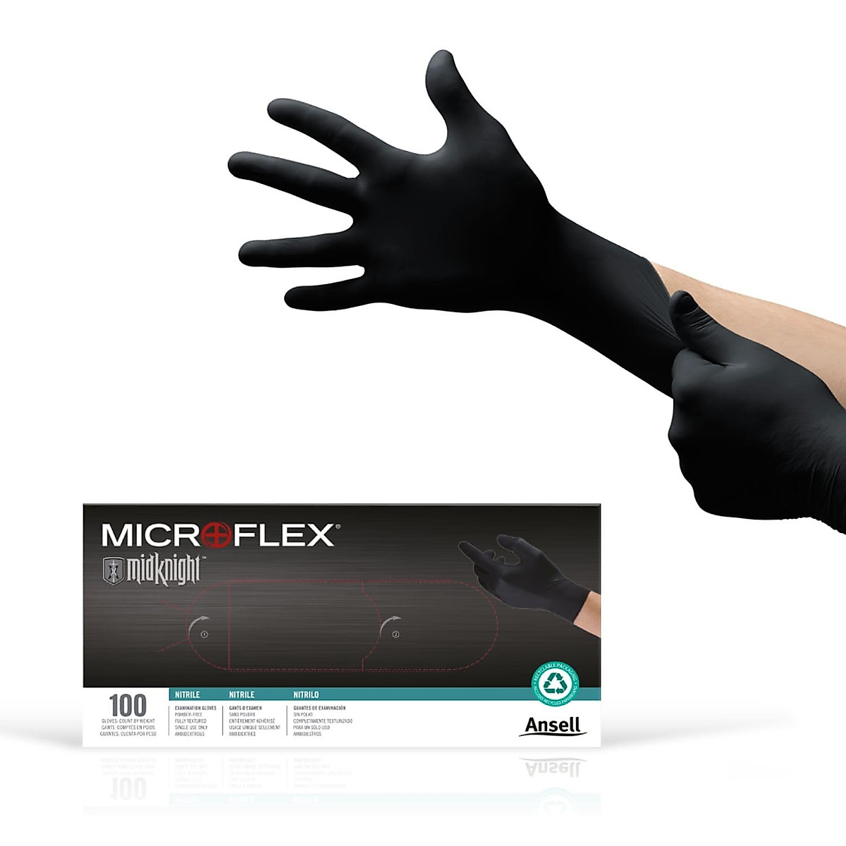 Microflex MidKnight MK-296 Disposable Nitrile Gloves for Automotive w/Full Texture - X-Small, Black (Case of 1000)