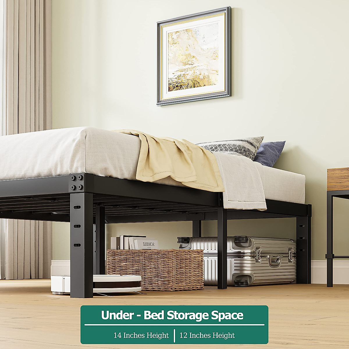 RestVille Queen Size Bed Frame Heavy Duty Steel Slats Platform Metal Bed Frame No Box Spring Needed