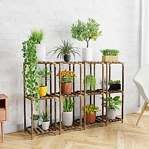 4 Pack Plant Stands Indoor, Flexible Combination Outdoor Wood Plant Stands for Multiple Plants, Plant Shelf Ladder Table Plant Pot Stand for Living Room, Patio, Balcony, Gardening Gift