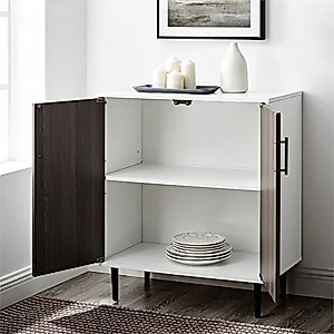 Walker Edison Fehr Mid Century Modern 2 Door Bookmatch Accent Cabinet , 28 Inch, Ash Brown