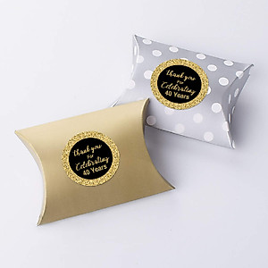 40th Birthday Thank You Stickers, Black and Gold 40th Birthday Favors, 40th Birthday Stickers, Thank You for Celebrating 40 Years Stickers, 1.75 Inch Round Circle Label Stickers, Pack of 50.
