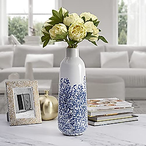 Scott Living Blue and White Ceramic Vase, for Use with Faux or Dried Flowers, 4.92x4.92x14.96 Inch