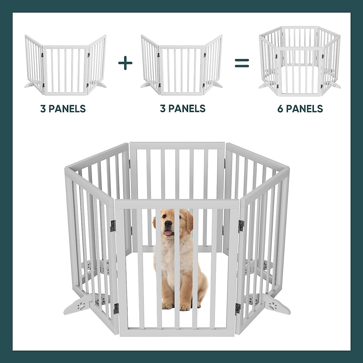 Semiocthome Wooden Dog Gates for The House 24"H Expandable Doggy Gates for Doorways 55"W Free Standing Pet Gate with 2 Support Feet for Stairs 3 Panels Dog Barriers for Home No Installation Resquired