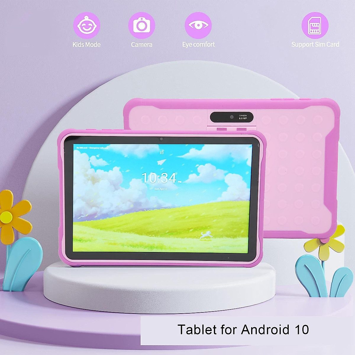 Zyyini 10 Inch Kids Tablet 2GB RAM 32GB ROM Quad Core HD IPS Screen 8MP Rear Camera WiFiParental Control Educational (US Plug 100‑240V)