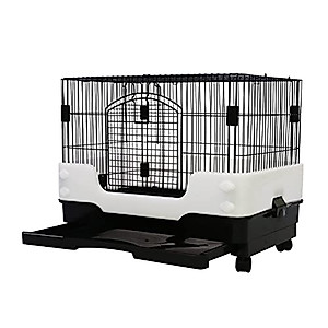 26" Rabbit Cage Carry with Pull Out Tray and Caster Size: L25 XW17 XH21 (Black)
