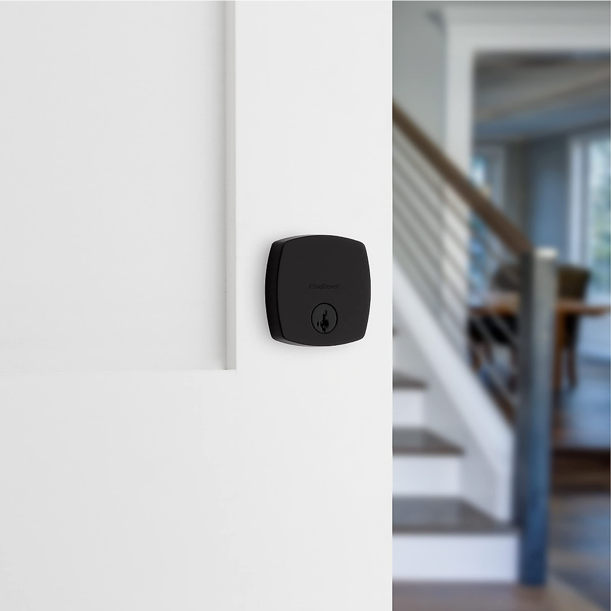 Kwikset Midtown Deadbolt Lock, Matte Black Modern Exterior Keyed Front Entry Door, Pick Resistant SmartKey Rekey Security, Single Cylinder Dead Bolt, with Microban Protection