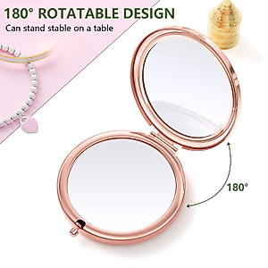 Nipichsha Compact Mirror, Pocket Travel Makeup Mirror, 2-Sided 2X/1X Magnification Compact Mirror, Small Folding Portable Handheld Mirror for Purses, Gift for Mom Women, 2.75In Rose Gold(Pink Marble)