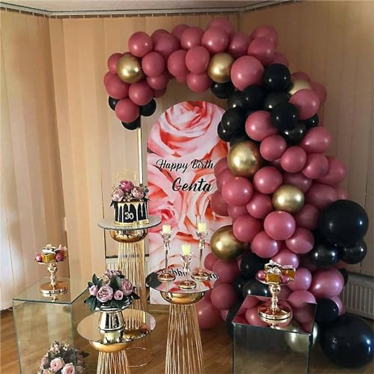 Dusty Pink and Black Balloon Arch Kit, 112 PCS Pink Rose Gold and Black Balloons Garland with Rrose Gold Confetti Metallic Rose Gold Balloons, Retro Pink Balloons for Bachelorette Princess Party Deco