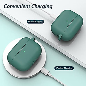 R-fun AirPods Pro 2nd/1st Generation Case Cover with Keychain, Full Protective Silicone Skin Accessories for Women Men with Apple AirPods Pro 2022/2019 Charging Case,Front LED Visible-Pine Green