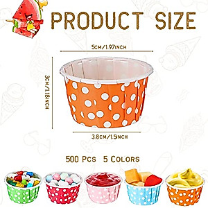 Nuogo 500 Pcs 1.5 oz Disposable Souffle Cups Mini Paper Taster Cups Small Condiment Cups Polka Dot Sample Cups for Ketchup Sacrament Snack Medicine Portion Containers, Orange, Blue, Green, Pink, Red