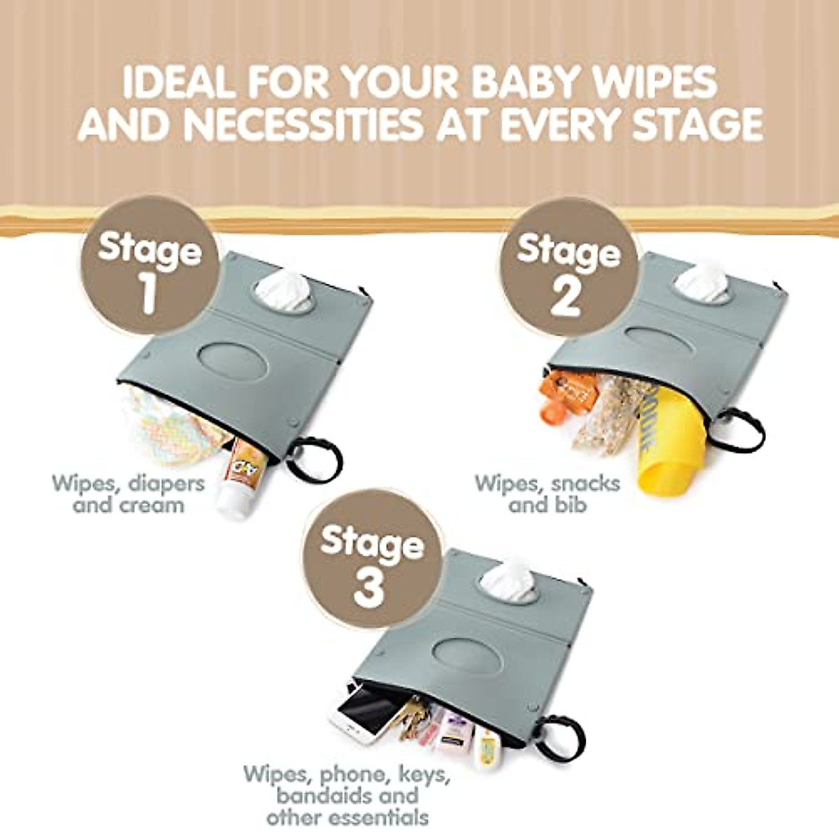 Chewbeads Silicone Wipes Clutch Case - 100% Silicone Baby Wipes Case - Refillable and Portable Wipes Dispenser with Wrist Strap - Bright Pink