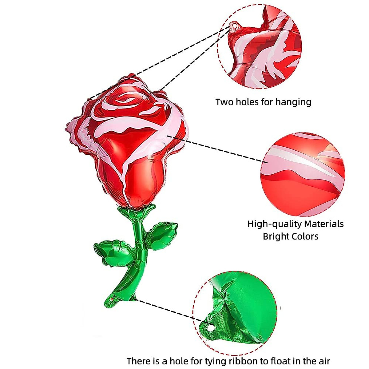 DUXUANT 5 pcs Giant Red Rose Flower Balloons 37 Inch | Rose Shaped Foil Balloons for Romantic Wedding Valentine's Day Mother's Day Graduation Birthday Baby Shower Party Decoration