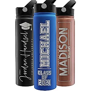 Graduation Gifts, Water Bottle Personalized with Straw Lid - 24 oz - Royal | Custom Water Bottle w Text - Insulated Double Wall - High School, College, Class of 2023 | 9 Color - Congrats Grad