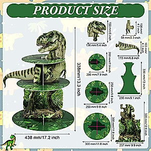 3 Tier Dinosaur Cupcake Stand Party Decorations Dinosaur Theme Cupcake Holder Decorations Dinosaur Dessert Tower for Kids Boys Dinosaur Jungle Theme Party Birthday Supplies