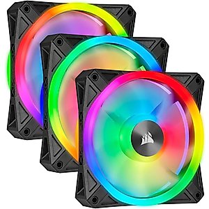 Corsair QL Series, Ql120 RGB, 120mm RGB LED Fan, Triple Pack with Lighting Node Core, Black, Compatible with Desktop