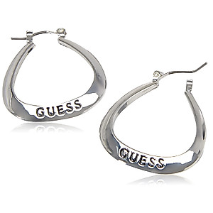 GUESS "Basic" Silver Small Oval Logo Hoop Earrings