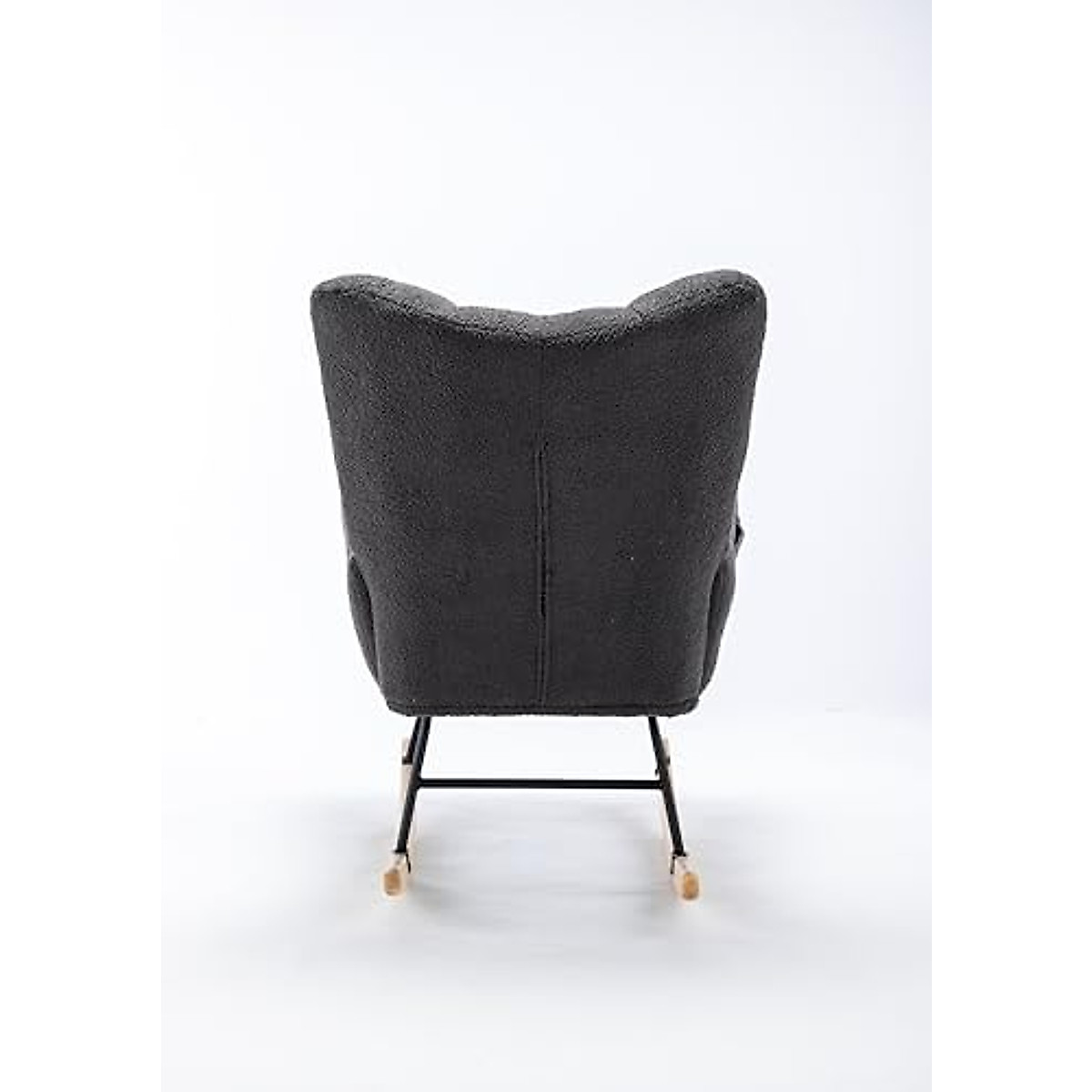 EVURU Soft Teddy Velvet Rocking Chair for Nursery - Comfy Wingback Glider with Solid Wood Base - Casual Style, Ideal for Living Room, Bedroom, or Balcony (Grey)