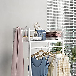 Metal Clothing Rack Modern Clothes Rack with 2- tier Shelf Clothes Display Racks for Bedroom, Boutique, Cloth Store Metal Pipe Hanging Rack-white