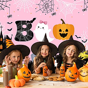 Mocsicka Halloween Boo Backdrop Cute Spooky Ghost Pumpkin Trick or Treat Background Pink Little Boo Girl Baby Shower or Birthday Party Cake Table Decoration Banner Photo Booth Props (7x5ft)