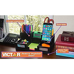 Victor Wood Desk Organizer with Smart Phone Holder, Midnight Black, 9525-5