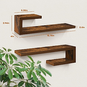 Golden State Art, Floating Shelves, 15.75 in, Brown, Set of 4, Modern Wall Shelves for Wall Decor, Living Room/Bedroom/Kitchen/Home Office, Floating Shelf for Home Storage