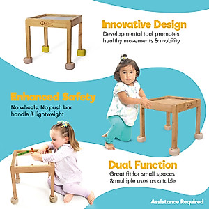 Little Balance Box, 2-in-1 No Wheels Spring Feet, Wooden Walker, Child Girl Boy Push Pull Walker Stand Toy, Activity Table, Award Winning (Coral + Removable Yellow Booties)