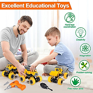 LUDILO 4PCS Take Apart Toys for 4 Year Old Boys Construction Toys with Electric Drill DIY Assembly Building Stem Toys Trucks Gifts for 3 4 5 6 7 8 Year Old Boys Girls Kids Learning Educational Toys
