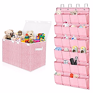 homyfort Large Toy Box Chest for Girls, Kids Toy Bin Storage Organizer with Lid for Babies,Toddlers,Nursery,Playroom，Pink Shoe Organizer Over the Door for Girls