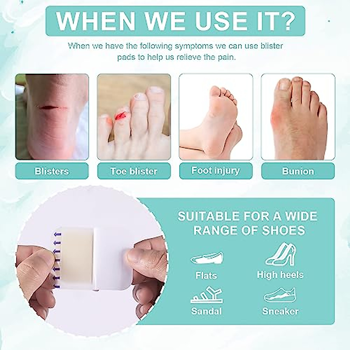 10pcs Blister Bandage, Waterproof Thin Blister Pads Gel Blister Pads Hydrocolloid Bandages Toe Protector Pads Sole and Heel Cushions