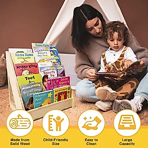 5-Tier Montessori Bookshelf - Front Facing Kids Bookshelf with Back Storage, Perfect for Toddler, Children's Room, and Reading Nook (Natural)