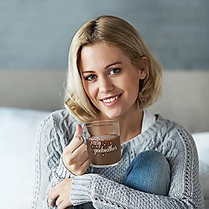 DAZLUTE Fairy Godmother Gifts, Godmother Glass Coffee Mugs, Mother’s Day Christmas Birthday Baptism Gifts for Godmother Women Mom from Godchildren, 11Oz Clear Coffee Cups With Handle