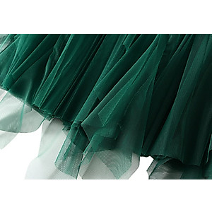 ebossy Womens Elastic High Waist Tutu Tulle Tiered Skirt Sweet Layered Ruffles Mesh Midi Fairy Skirts with Lined(1size,G-deepgreen)