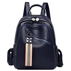 DORRISO Womens Backpack PU Leather Rucksack Ladies Handbag Shoulder Bag Large Capacity Lightweight Casual Travel Daypack Handbag Blue