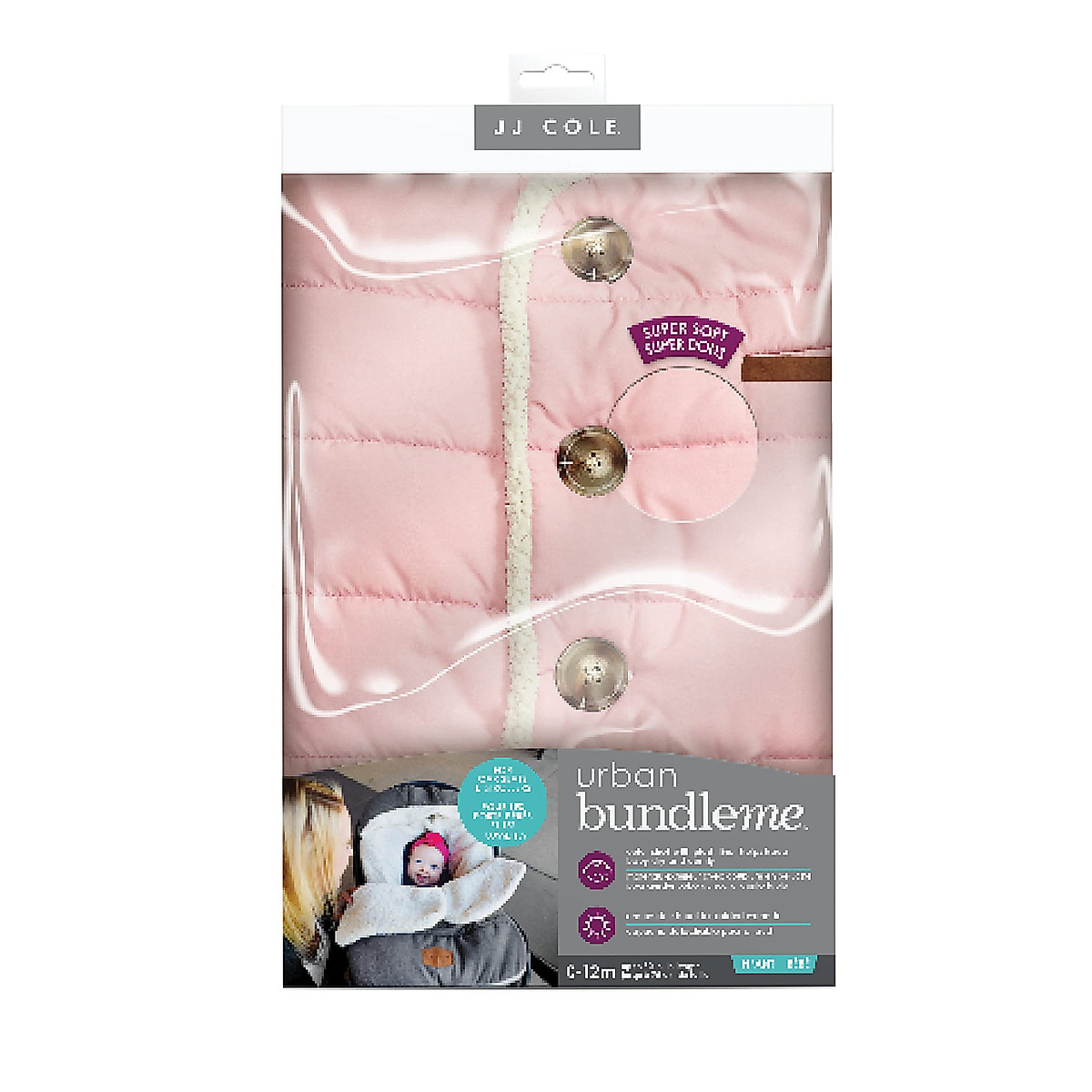 JJ Cole Bundle Me Winter Toddler Car Seat Cover and Bunting Bag - Urban - Weather Resistant Baby Carrier Cover - Stroller Accessories and Winter Baby Essentials - Blush Pink