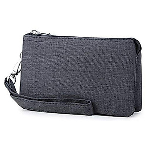 Crest Design Water Repellent Cell Phone Purse Wristlet Clutch Wallets For Women With Wrist Strap (Black)