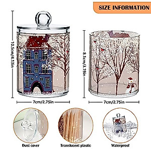 Gredecor Christmas Winter Qtip Holder Dispenser 2 Pack Snowmen Snow Courtyard with Trees Bathroom Decorative Storage Canister Holder Counter Vanity Organizer for Cotton Ball Swabs Pads Floss