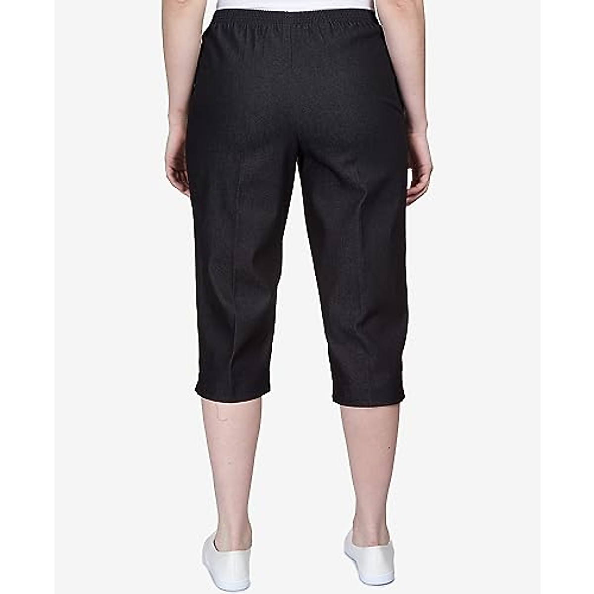 Alfred Dunner womens All Around Elastic Waist Denim Petite Capris - Elastic Waist Jeans Pants, Black, 16 Petite US